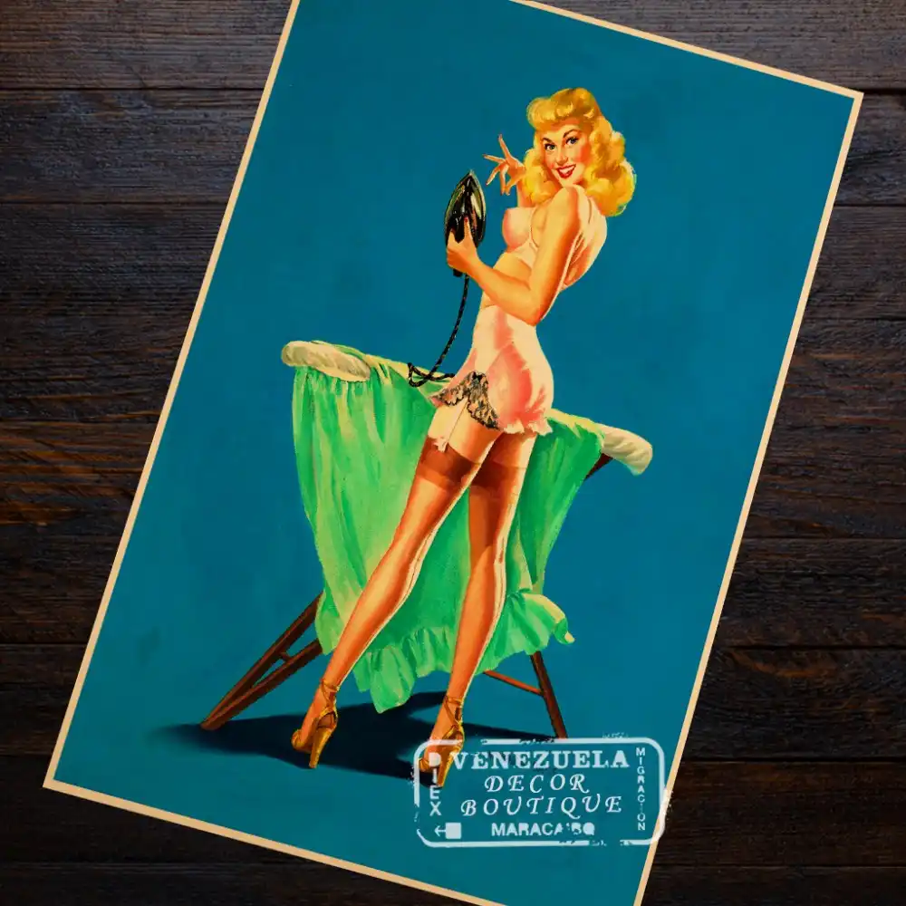 Sexy Pin Up Girl in WW2 Pop Art Propaganda Retro Vintage Kraft Poster Canvas DIY Wall Sticker ...
