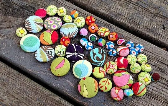 200pcs Handmade Cotton Fabric Covered Buttons - Flat Backs 10mm-25mm ...