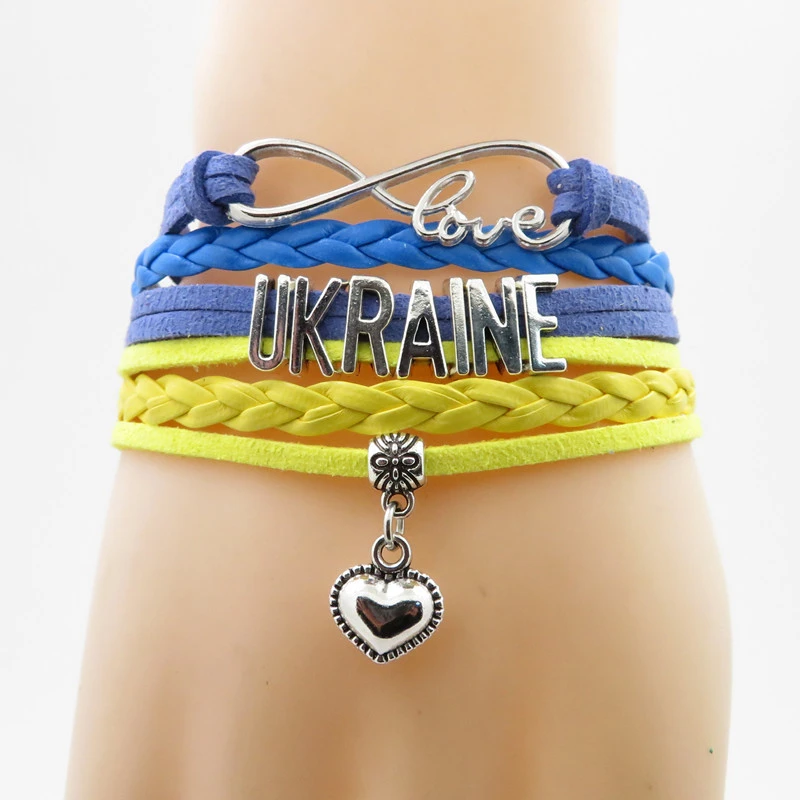 Infinity Love Ukraine Bracelet Heart Charm Leather Braid Wrap Country ...