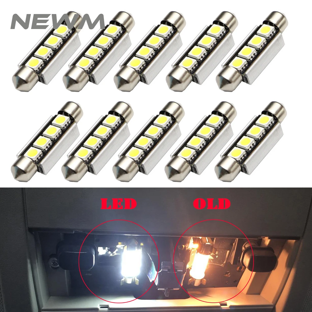 10pcs C5W LED 44mm 4SMD White Dome Festoon LED Car Light Bulb 6411 578 ...