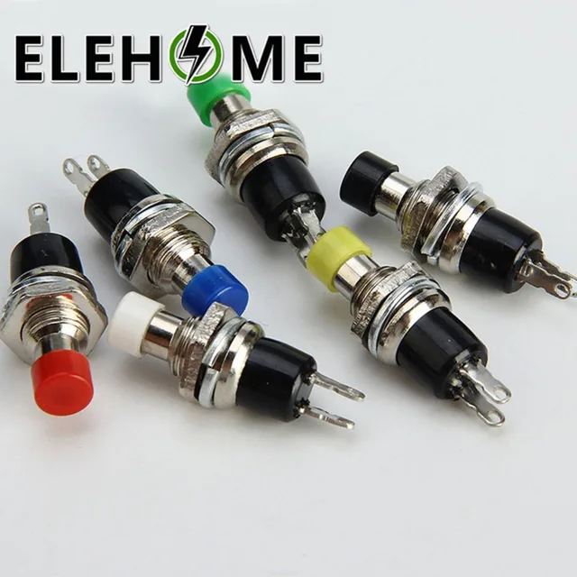 10Pcs Small Push Button PBS110 Switch 7mm Thread Multicolor 2 Pins ...