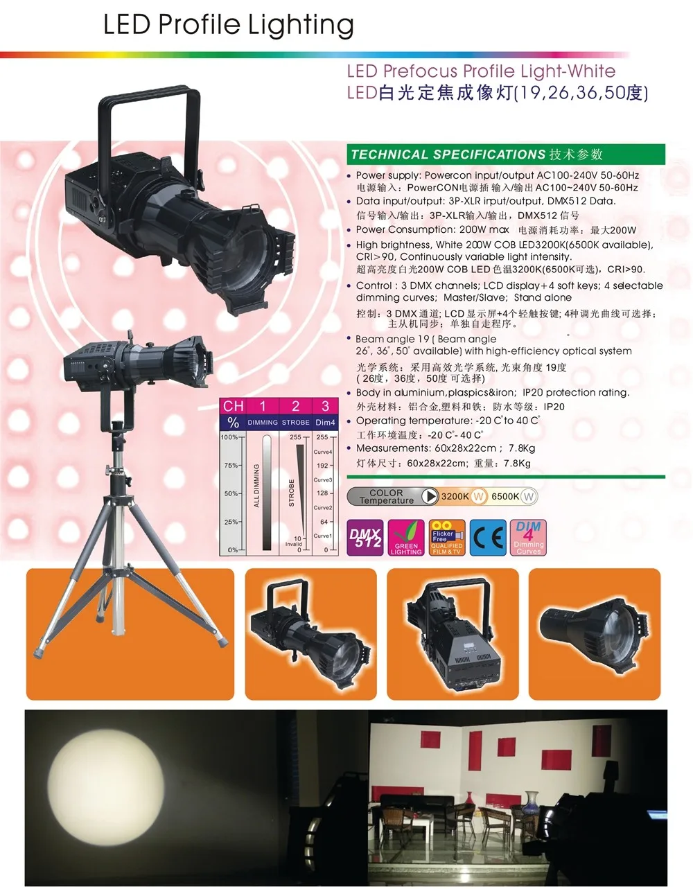 200W White Led Leko Light | Tiptoplight