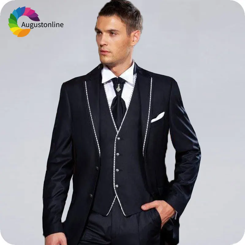 Темно серый Свадебный костюм мужской блейзер пиджак Черная шаль на одной пуговице