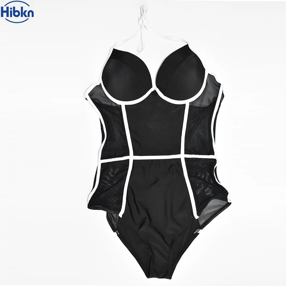 Hibkn one piece swimsuit push up mesh swimsuit sexy monokini black ...