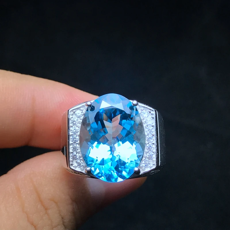 Natural topaz men's ring, 925 silver, exquisite craftsmanship, large ...