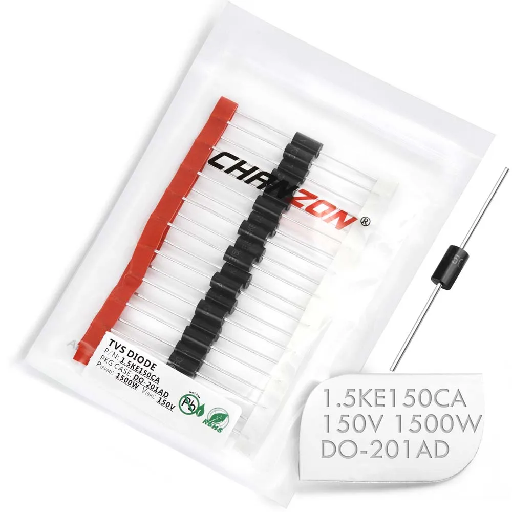 (20 Pcs) TVS Diodes 1.5KE150CA 1500W 150V DO 201AD (DO 27) Bidirectional Channel 1500 Watt 150 ...