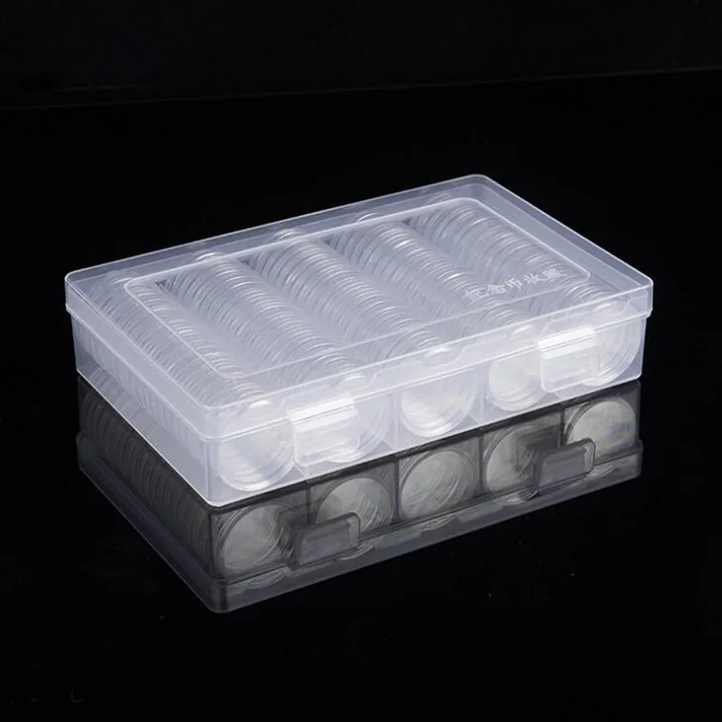 100 шт./кор. для хранения монет Чехол капсулы круглое пластиковое ведро ...