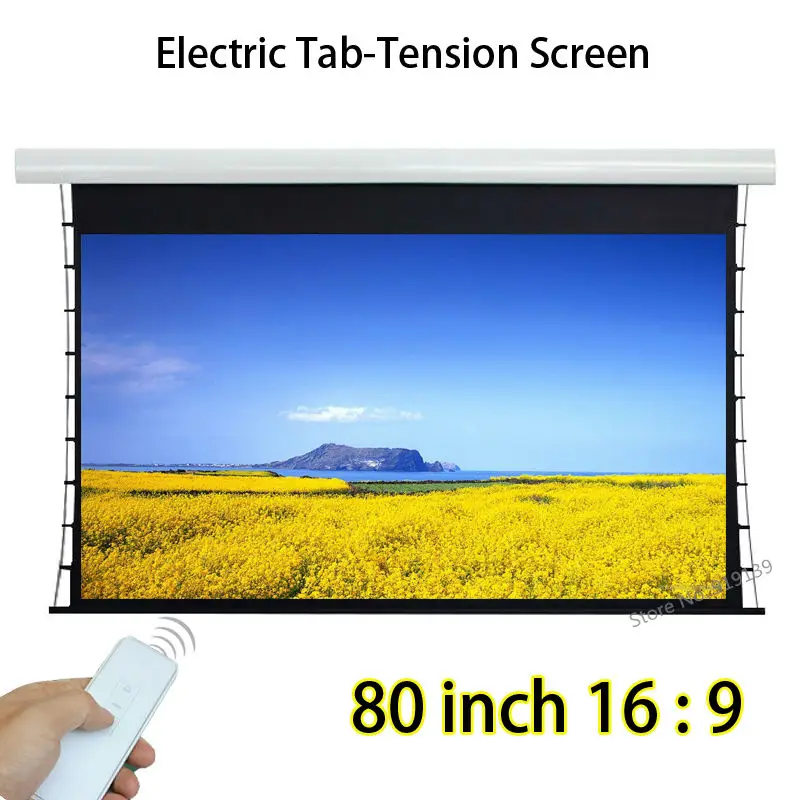 Remote Control 80 inch Tab tension Motorized Projection Screen 16:9 ...