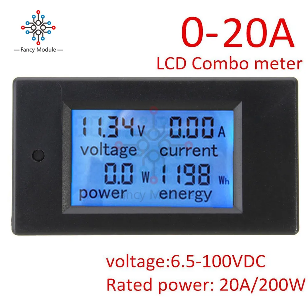 DC 6.5~100V 0~20A 4 in 1 Digital Voltage Current Power Energy Meter ...