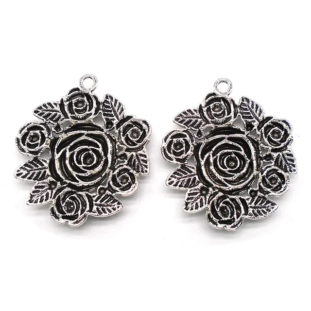 ZXZ 2pcs Large Rose Flower Charms Pendants for Jewelry ZXZ 2pcs Large Rose Flower Charms Pendants for Jewelry
