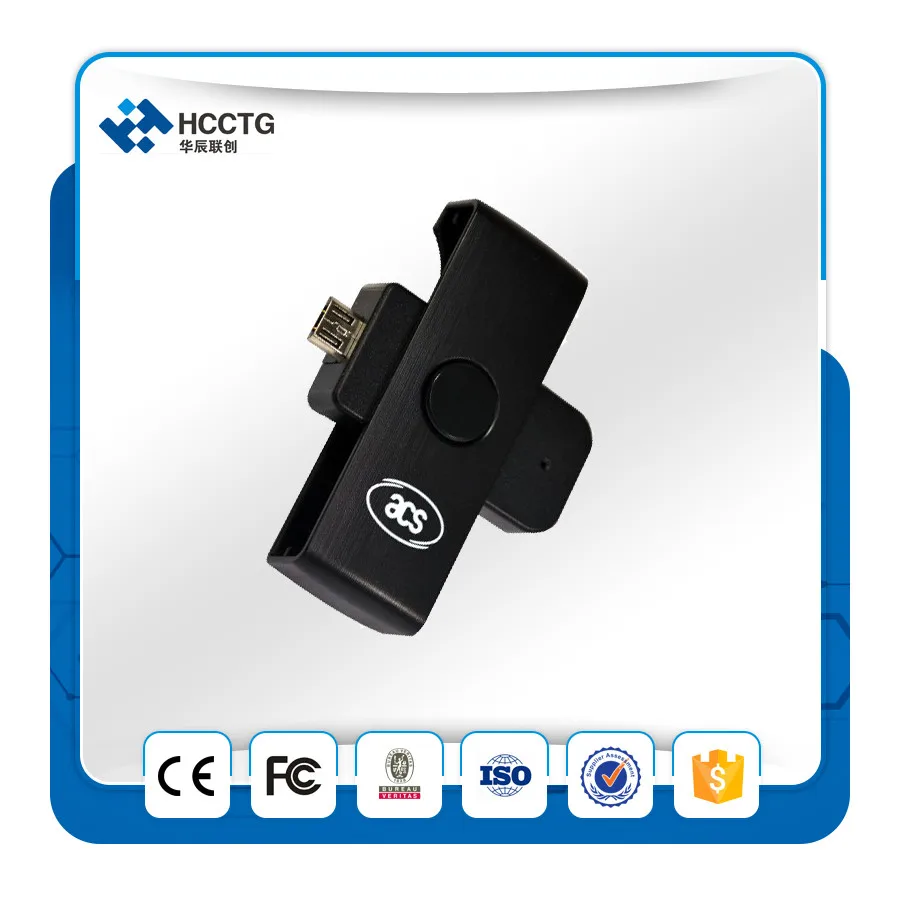 Black Acs Smart Chip Card Reader Mini ACR38U ND With Micro USB ...