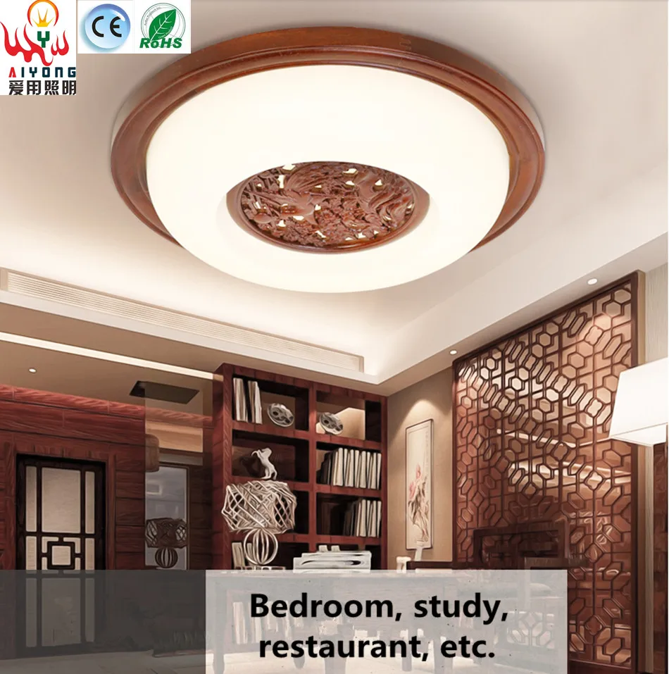 Chinese classical round carved wood led ceiling lamps lamp applies to ...