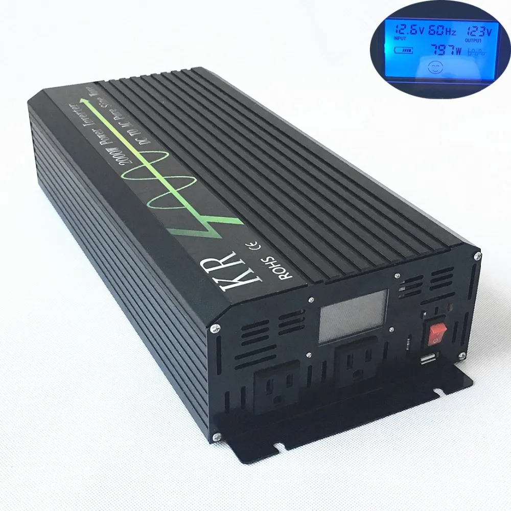 2000W Power Inverter Peak 4000W Pure Sine Wave 12V/24V/48V to 120V/220V ...
