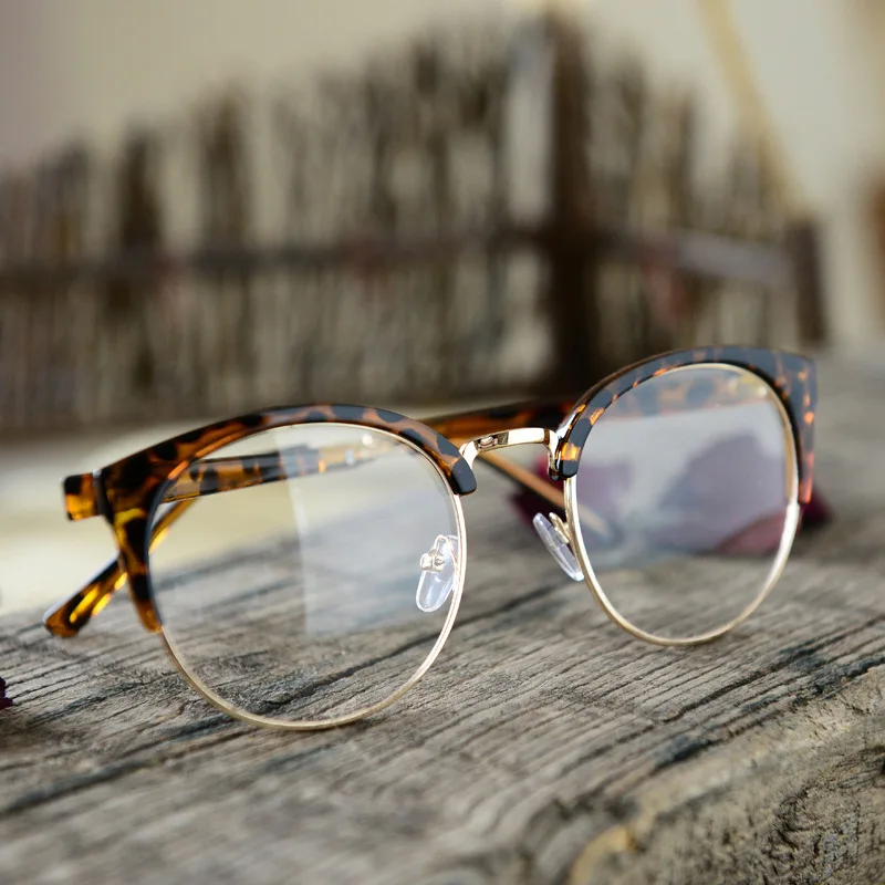 Fashion Metal Half Frame Glasses Frame Retro Woman Men Reading Glass UV ...