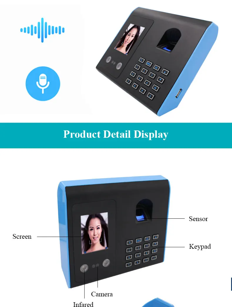 D FA01 Biometric Face facial Fingerprint Time Attendance System Device ...