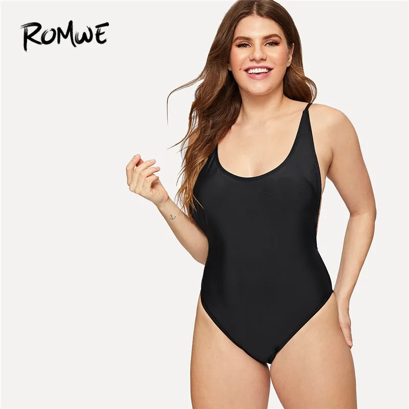 Romwe Sport Plus Size One Piece Suits Open Back Scoop Neck Wire Free ... Romwe Sport Plus Size One Piece Suits Open Back Scoop Neck Wire Free ...