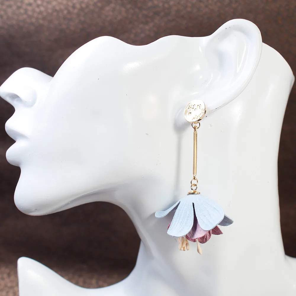 Doreen Box Fabric Flower Ear Post Stud Earrings Gold Color For Ear ...