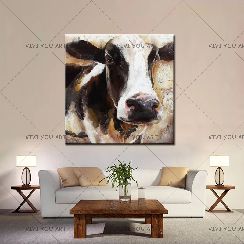Moderne Kunst Dekoration 100% Handgemalte Tier Ölgemälde Kuh Gemälde Auf Leinwand Wand Bilder ...