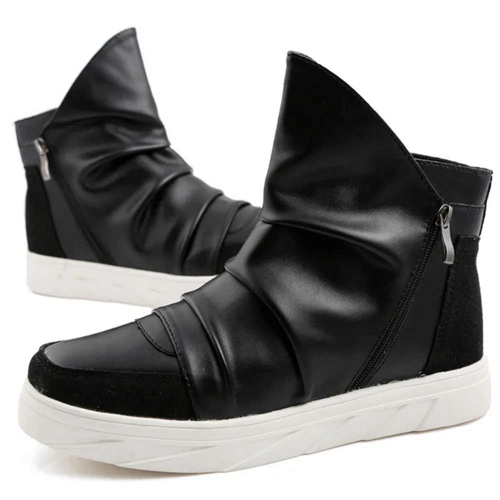 Cool Fashion Pleated Leather Ankle Platforms Boots Mens High Top Shoes ...