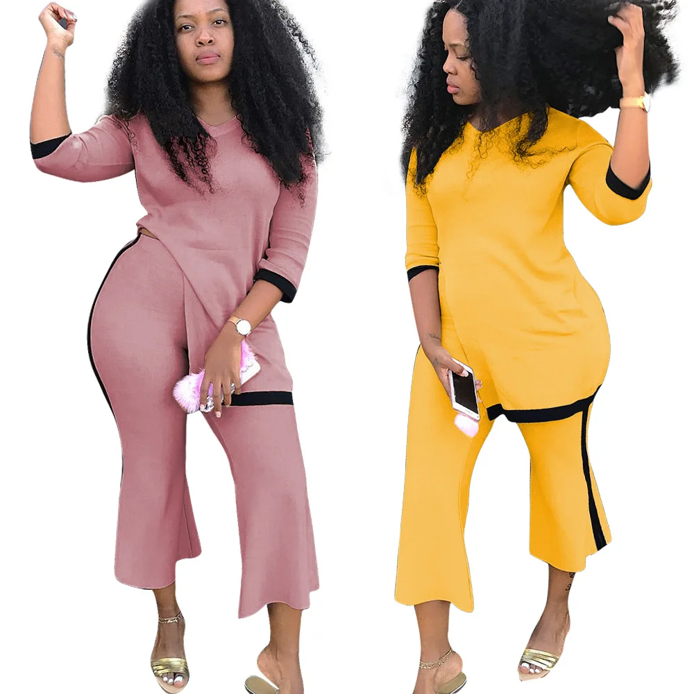 겨울 두 종 Set 2018 Sexy Loose Pants Crop Top Women Sets Vestidos ...