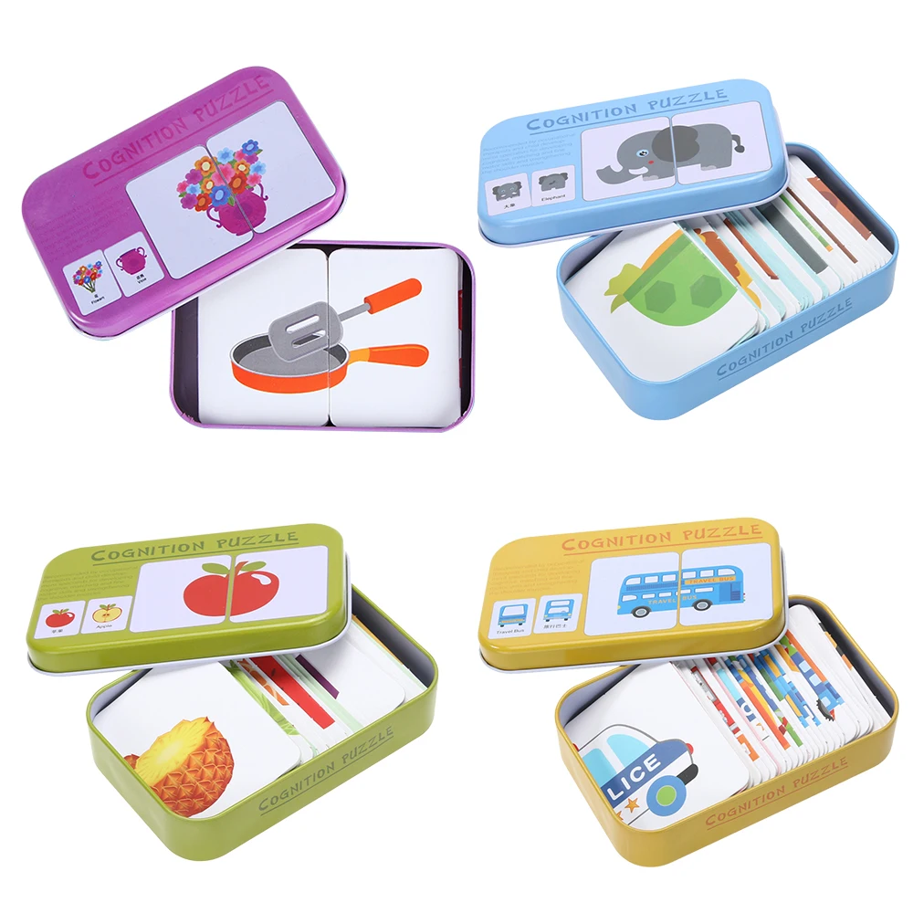 32pcs Baby Cognition Puzzle Toys Cards Animals/Fruits/Vehicles Matching ...