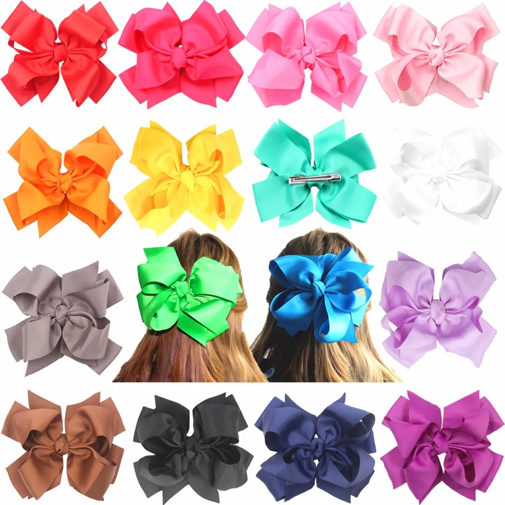 16pcs Big Hair Bows Clips For Girls 8 Inches Huge Large Double Deck Bow