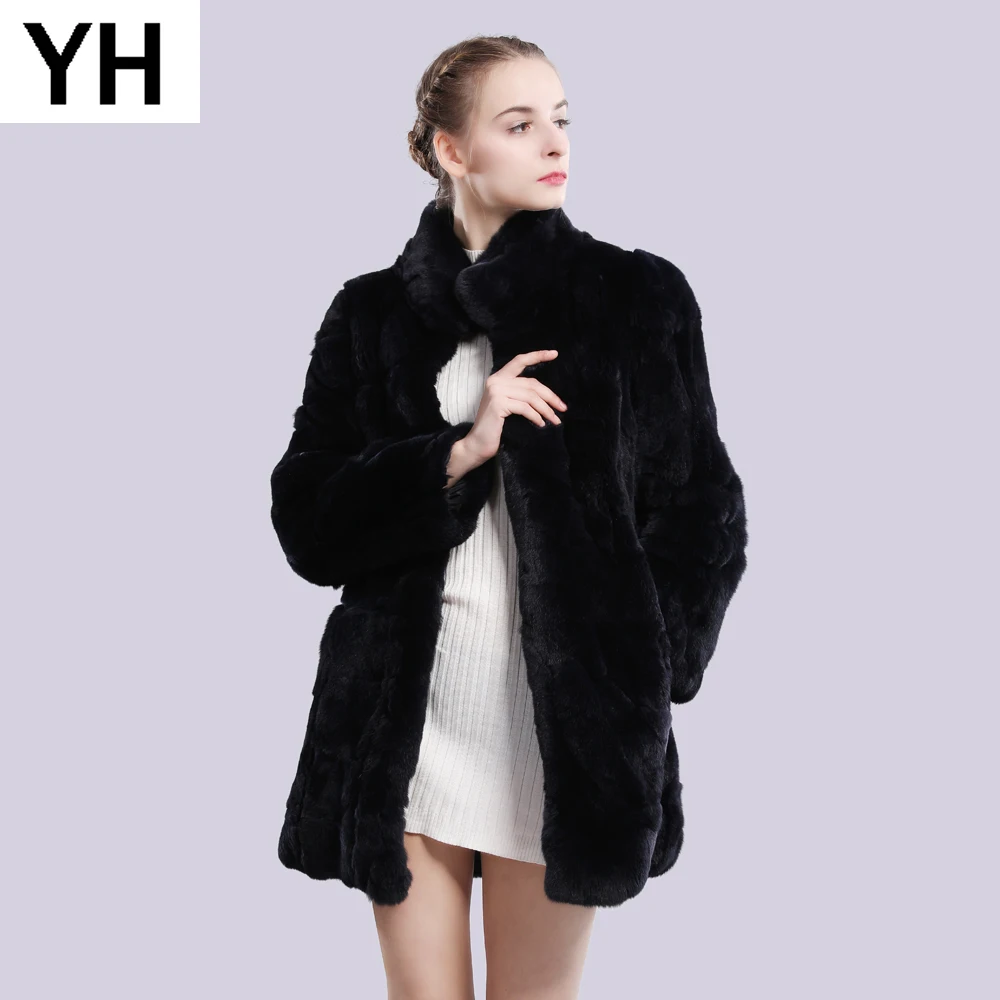 Casaco de pele de coelho rex real, casaco longo estilo coelho rex natural, jaqueta nova moda ...