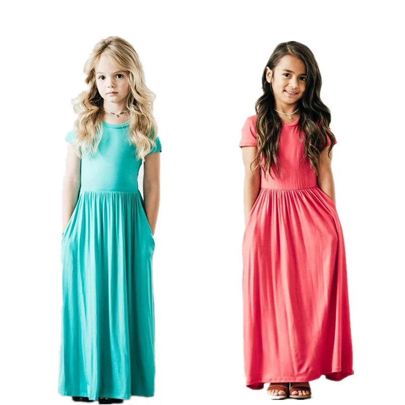 Summer-Girls-Beach-Dress-Vestidos-Short-Sleeve-Girls-Modal-Max-Dress ...
