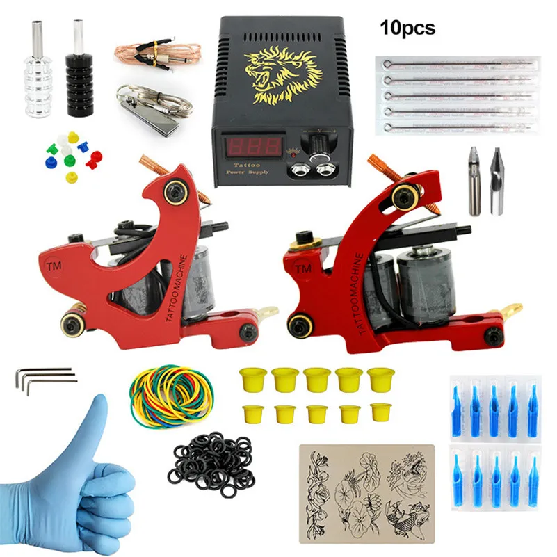 2017 Pro Complete Tattoo Machine Kit Set 2Pcs Coil Tattoo Machine Gun ...