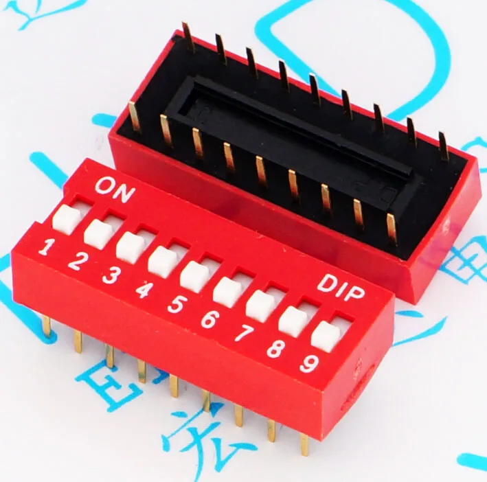 50pcs/lot Red 9 bit 2.54 dialing switch DS 09 flat switch 9 bit switch ...