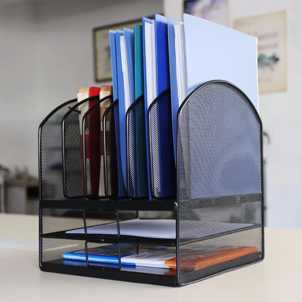 Hlc Desktop Organizer Mesh Triple Magazine Rack Multi-functional Book ...
