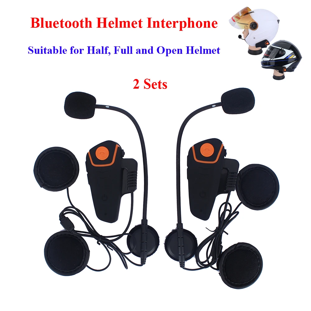 2 pcs Motorcycle Moto Wireless Bluetooth Helmet Intercom Interphone ...