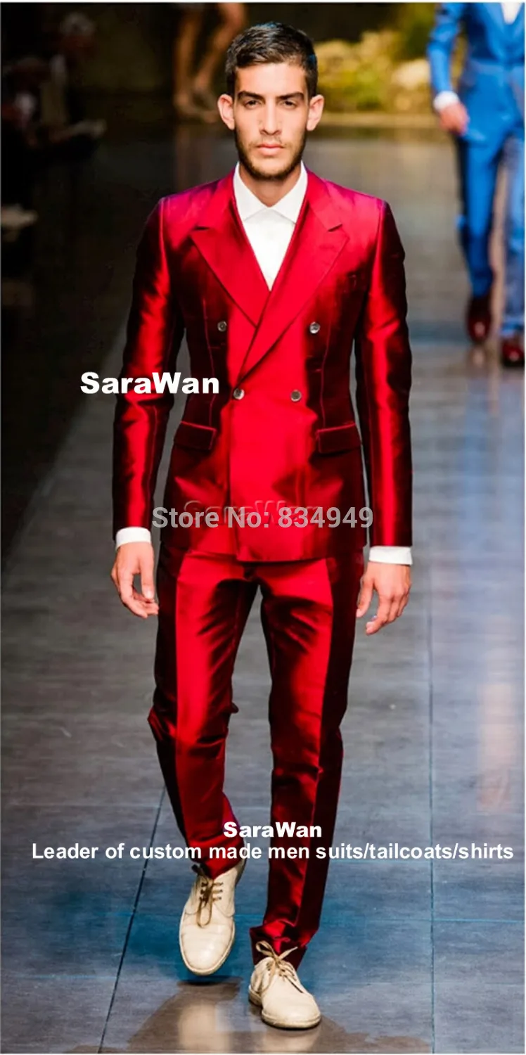 Custom Made Shiny Red Groom Suit, Bespoke Glossy Red Double Breasted ...