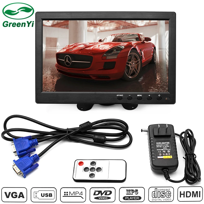 GreenYi 10 Inch 1024*600 HDMI Car Monitor with Brand New Screen Slim ...