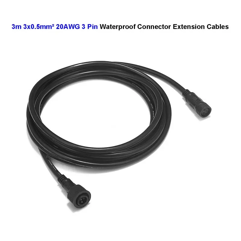 3 Core Waterproof Power Connectors Extension Cable Wires Cord 3m 10ft 0 ...