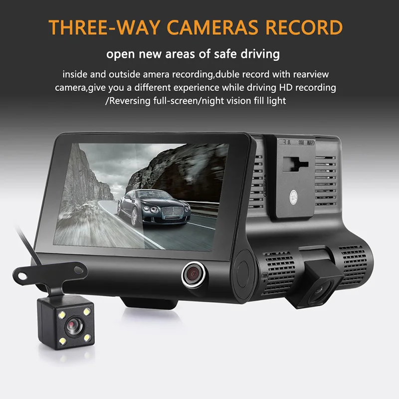 Best Price 4.0'' 3 Way Car DVR Dash Camera Video Recorder Rear View ...