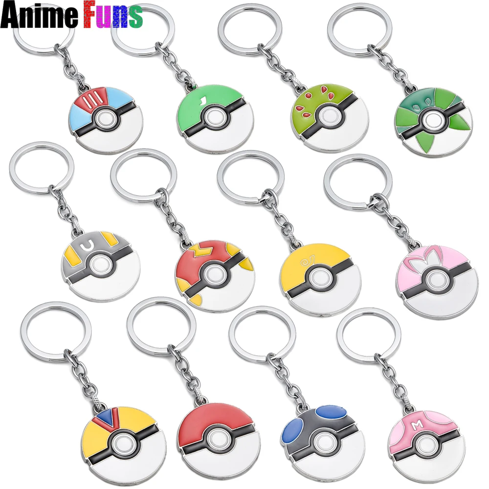 12 Style Game Pokemon Go Keychain Pokeball Logo Pendant Key chain Ring ...
