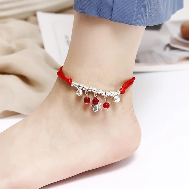 1PC Simple Bell Red String Anklet Handmade Woven Ethnic Style Anklet ...