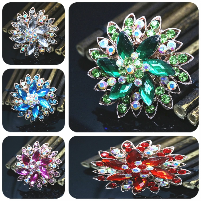 New fashion 8 colors rose gold color flower pins jewelry rhinestone ...