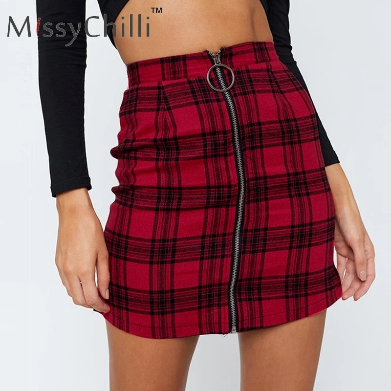 Missychilli High Waist Plaid Autumn Mini Skirt Women Sexy Fitness Party