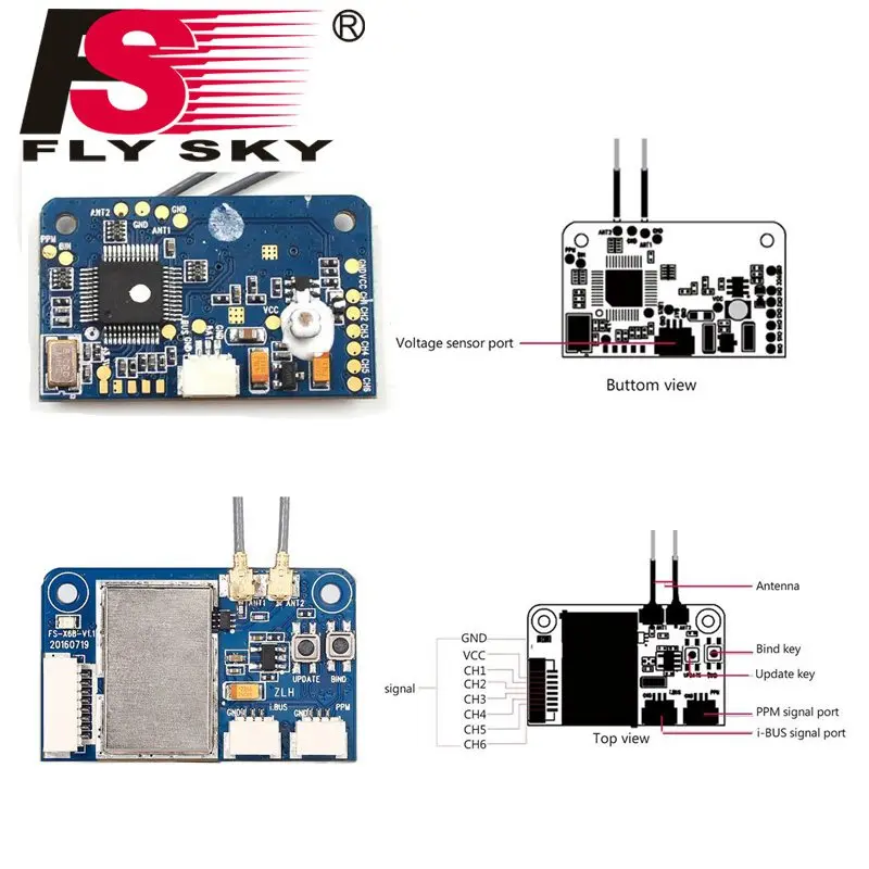Flysky FS-X6B 2.4G PPM-Bus 6CH receiver- 6CH Receiver