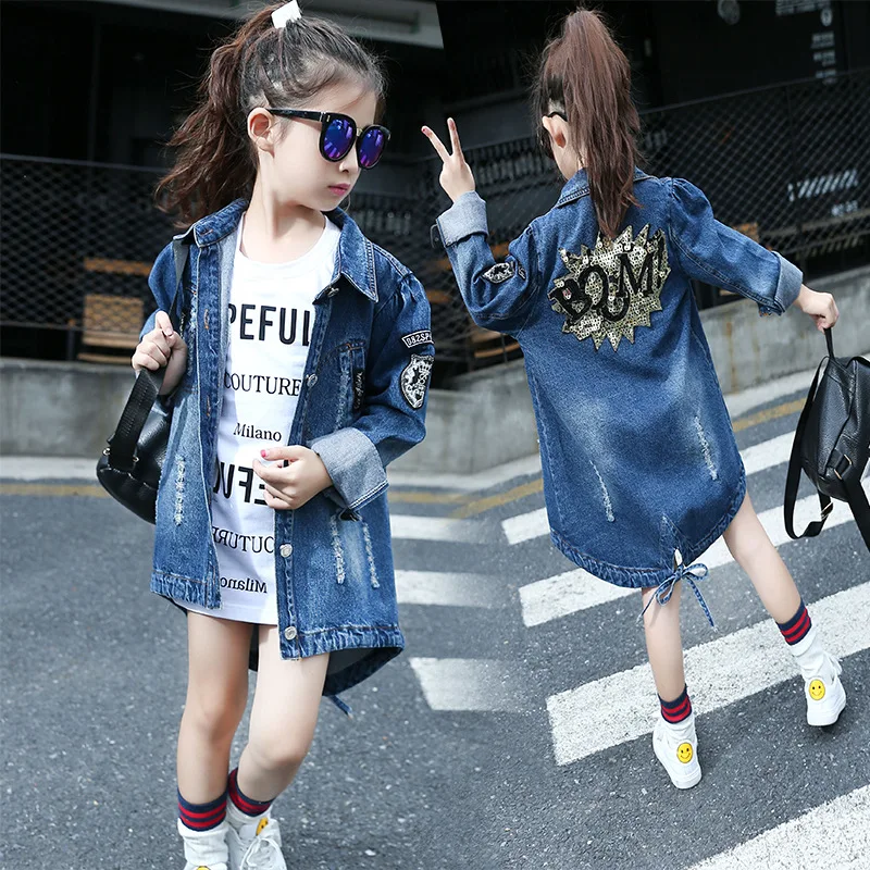 Girls Denim Jacket Fashion Autumn Children Hole Outerwear & Coat Girl ...