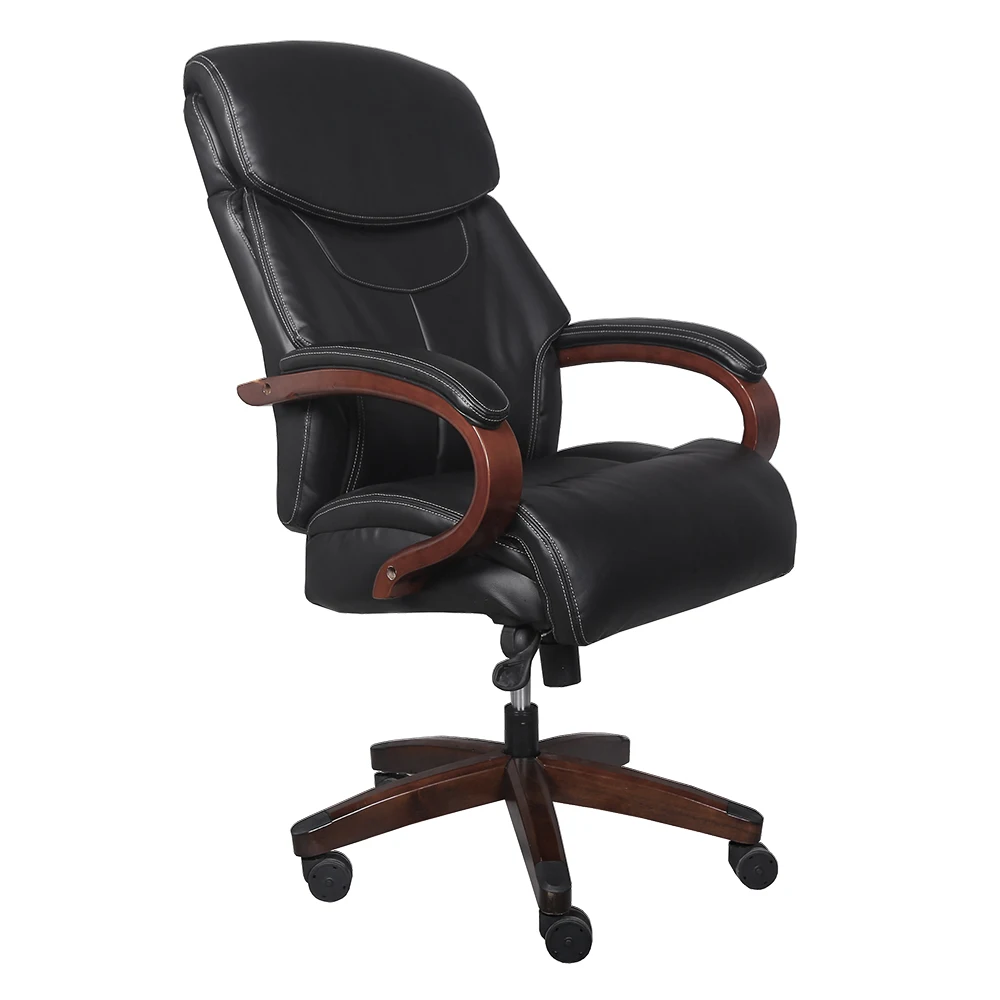 High Quality Office Boss Chair with Wood Arms Base Ergonomic Computer ...