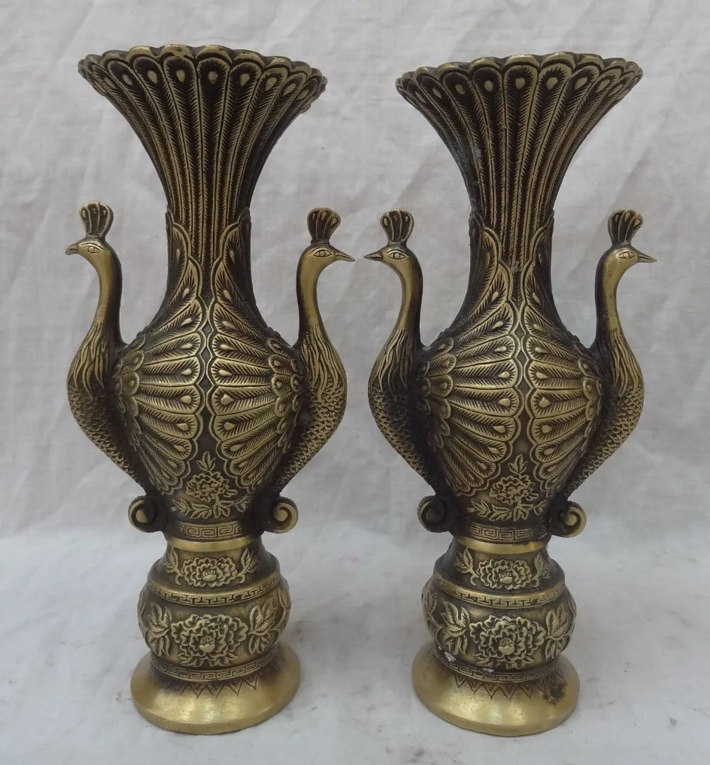 006778 10" Chinese Bronze Bird Phoenix Peacock Head Statue Palace ...