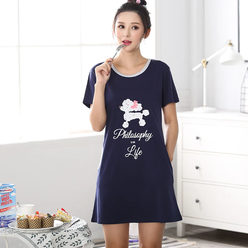 Summer Brand New Cotton Nightgown Women Cartoon Lovely Cute Nightdress ...