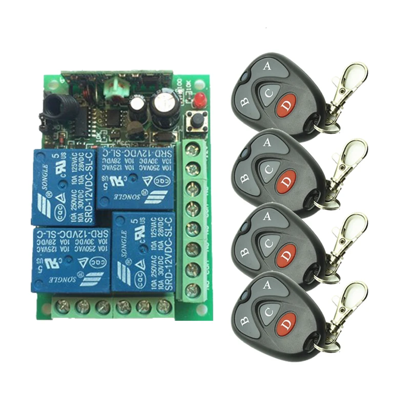 DC12V 10A 4 Channel RF Wireless Remote Control wireless Switch Radio ...