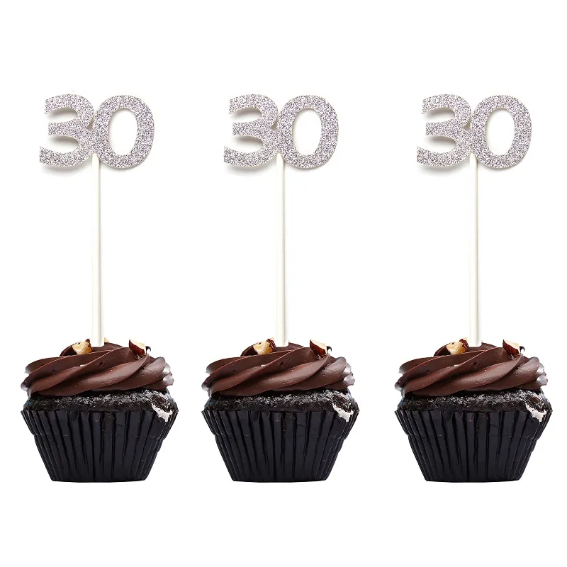 48pcs Glitter Number 30 Cupcake Toppers 30th Birthday Celebration Party ...