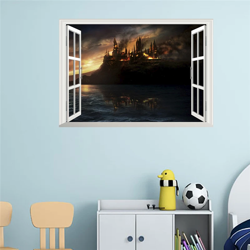 3d magic castle window wall stickers for kids rooms home decor harry ...