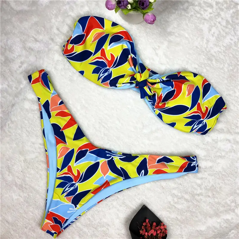 Lovely Bandeau Bikini High Cut Swimwear Women Colorful Swimsuit