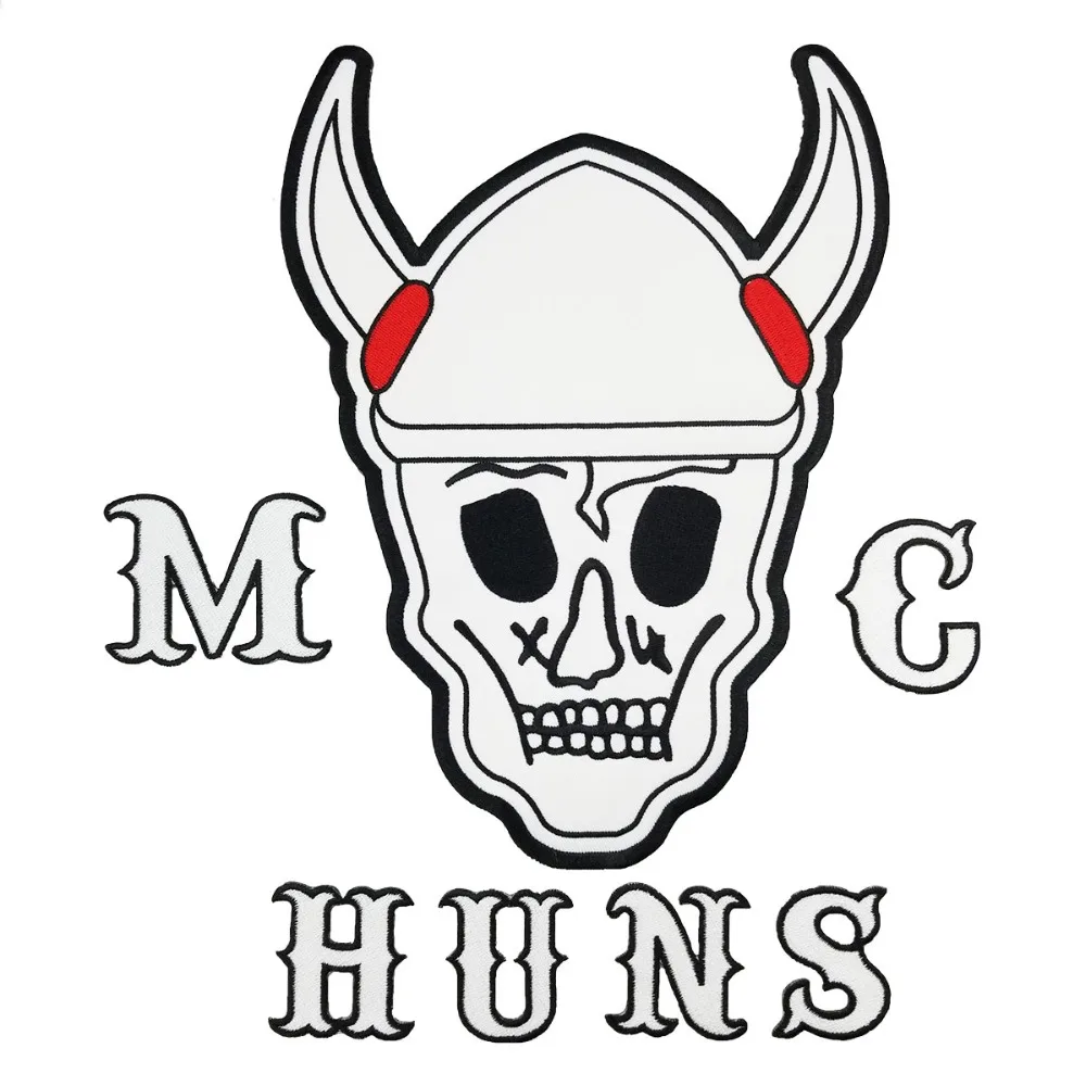 เหล็กบน Patch Huns MC รถจักรยานยนต์ Biker Patches สำหรับเสื้อผ้าปัก ...